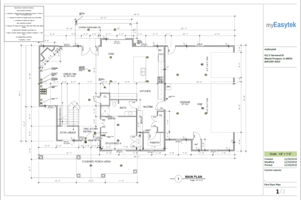 Smart Home Layouts Sample - Devices marked up onto construction print.